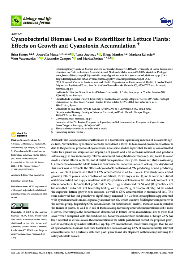 (PDF) Cyanobacterial Biomass Used as Biofertilizer in Lettuce Plants ...