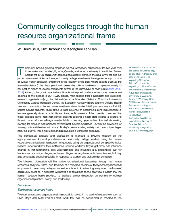 (PDF) Community colleges through the human resource organizational frame