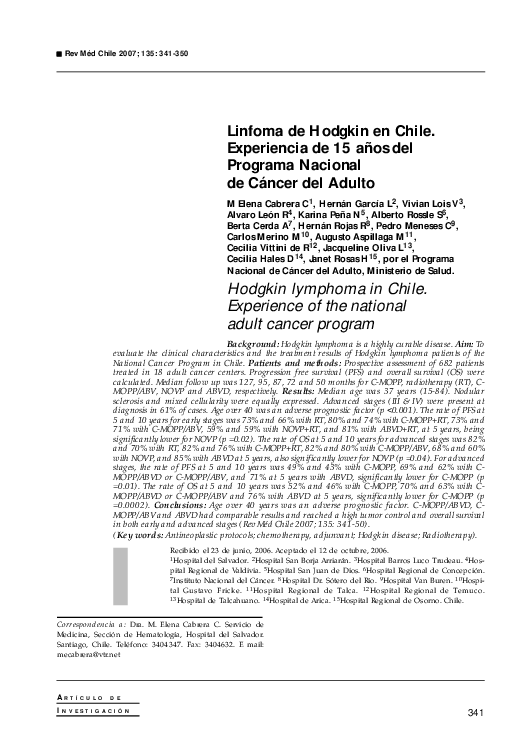 (PDF) Linfoma de Hodkin en Chile: Experiencia de 15 años del Programa ...