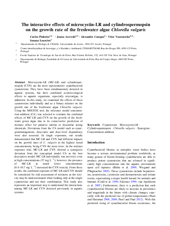 (PDF) The interactive effects of microcystin-LR and cylindrospermopsin on the growth rate of the ...