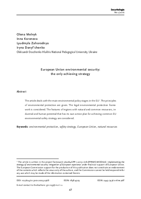 (PDF) European Union environmental security: the only achieving strategy