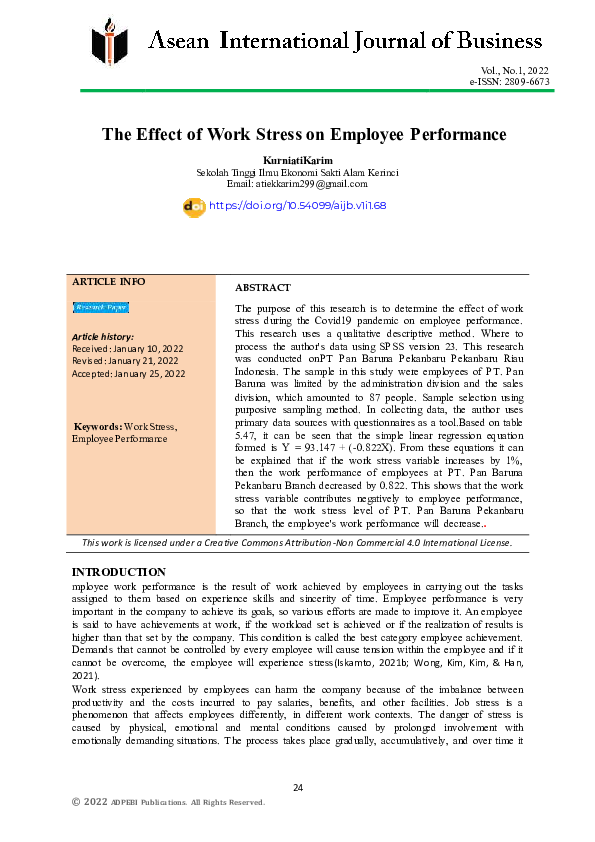 (PDF) The Effect of Work Stress on Employee Performance