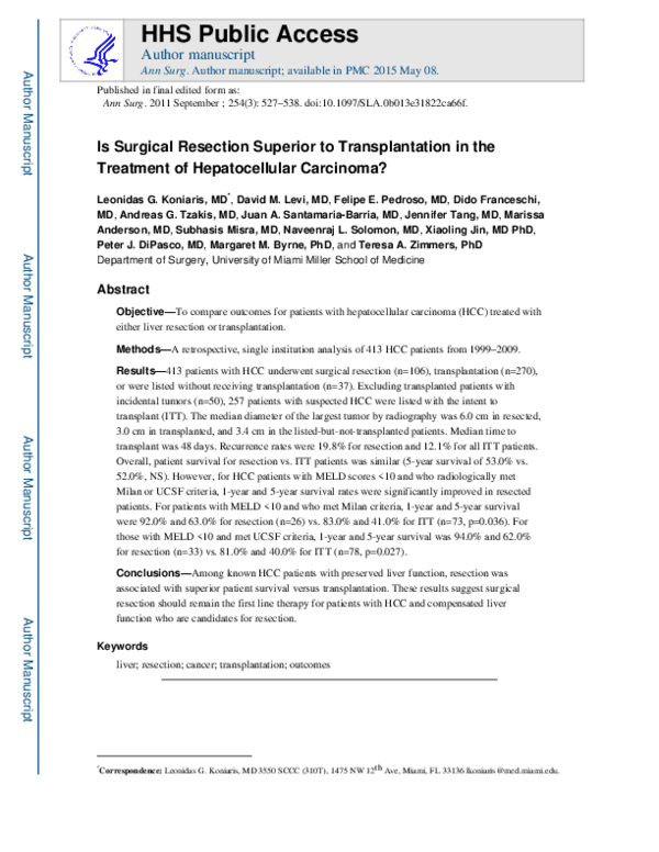 (PDF) Surgical Resection vs. Transplantation for Hepatocellular Carcinoma