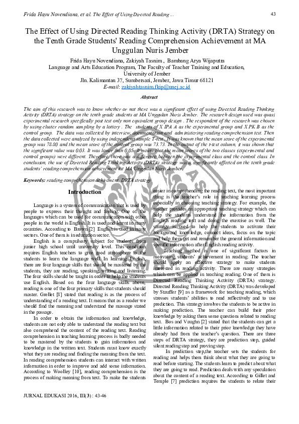 (PDF) The Effect of Using Directed Reading Thinking Activity (DRTA ...