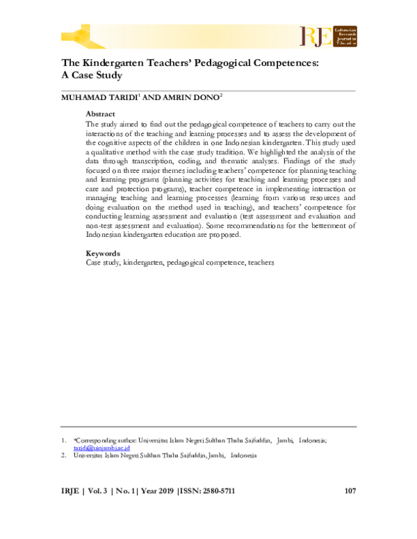 (PDF) The Kindergarten Teachers’ Pedagogical Competences: A Case Study ...