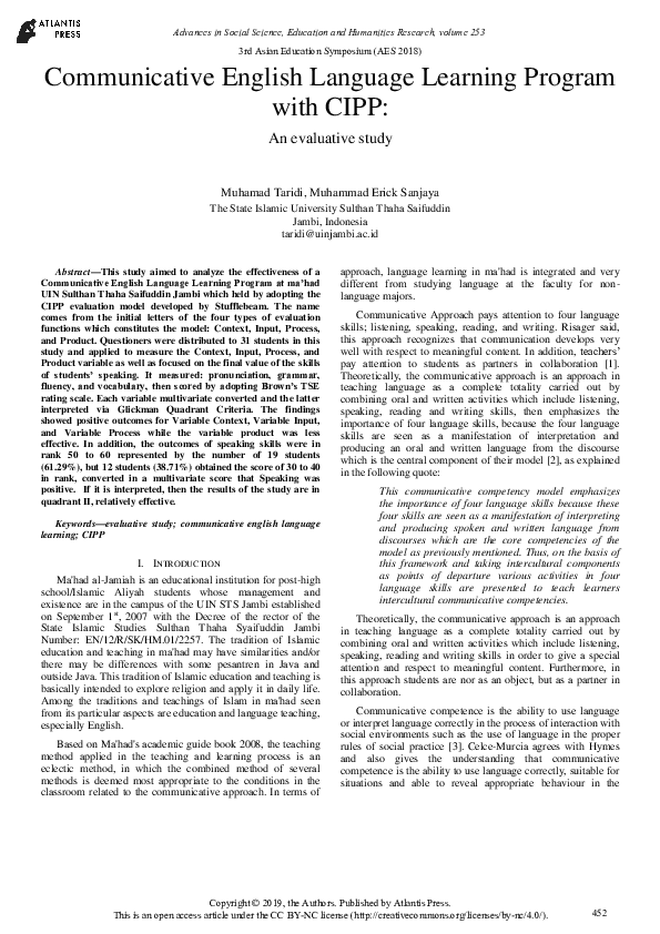 (PDF) Communicative English Language Learning Program with CIPP: An ...