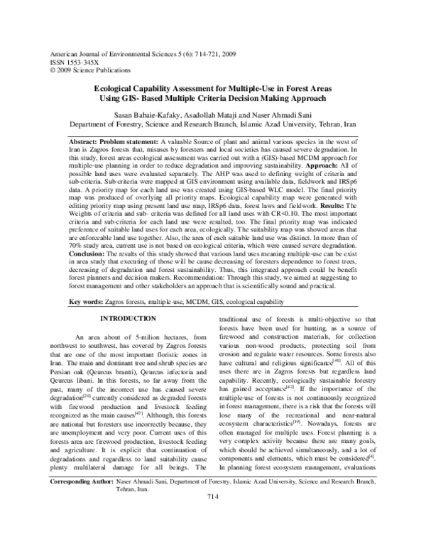 (PDF) Ecological Capability Assessment for Multiple-Use in Forest Areas Using GIS- Based ...
