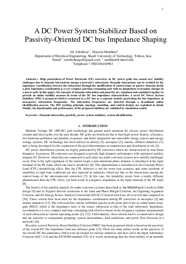(PDF) A DC Power System Stabilizer Based on Passivity-Oriented DC bus ...