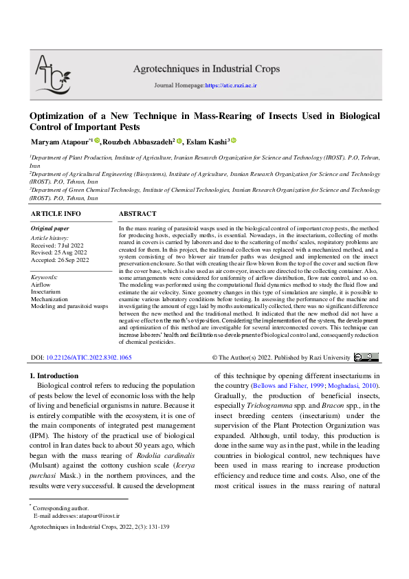 (PDF) Optimization of a New Technique in Mass-Rearing of Insects Used ...