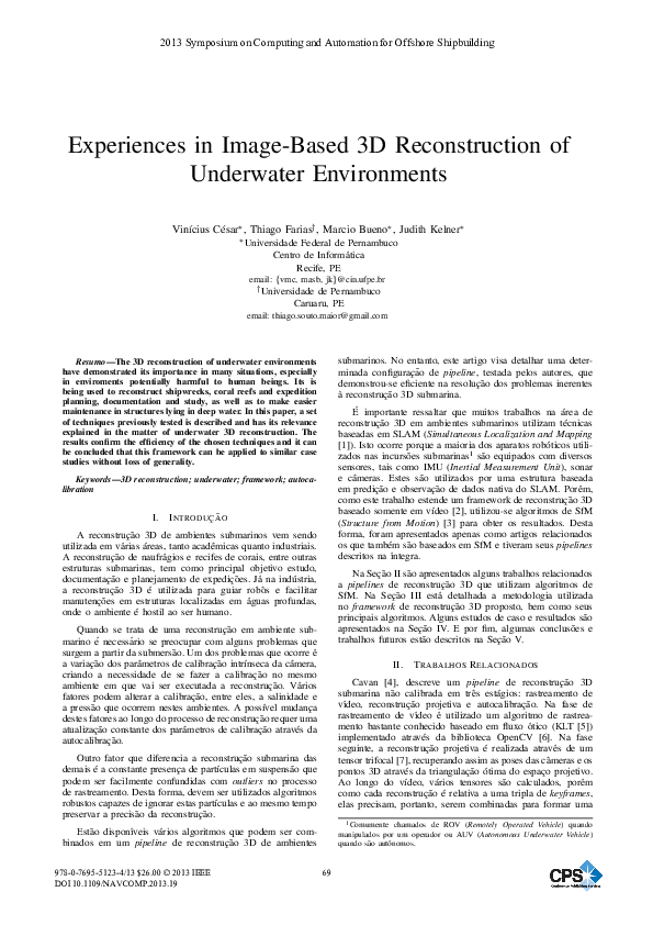 (PDF) Experiences in Image-Based 3D Reconstruction of Underwater ...