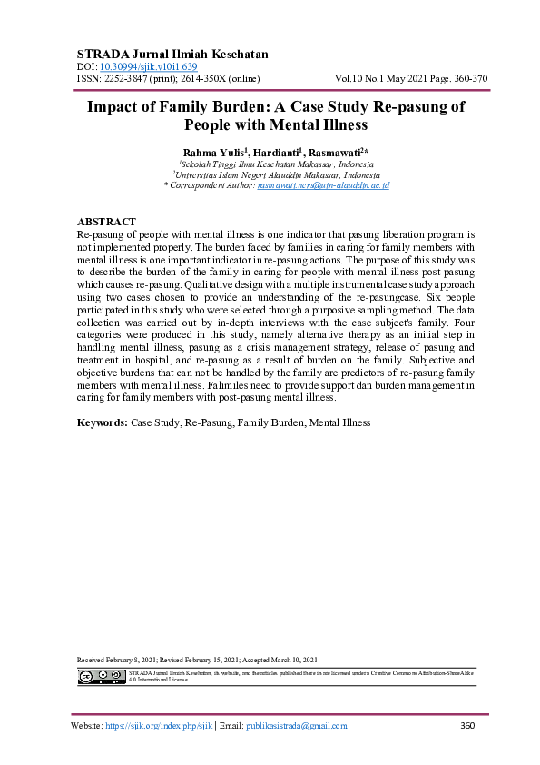 (PDF) Impact of Family Burden: A Case Study Re-pasung of People with ...