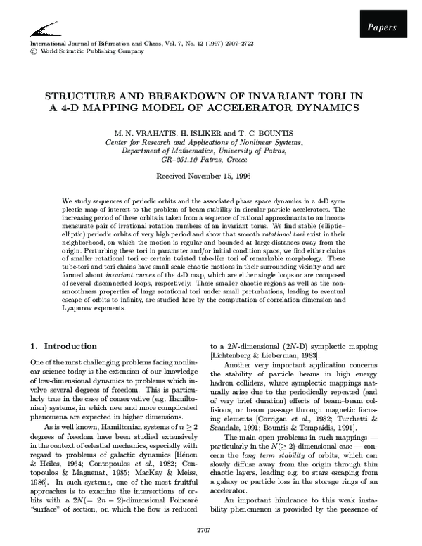 (PDF) Structure and Breakdown of Invariant Tori in a 4-D Mapping Model of Accelerator Dynamics