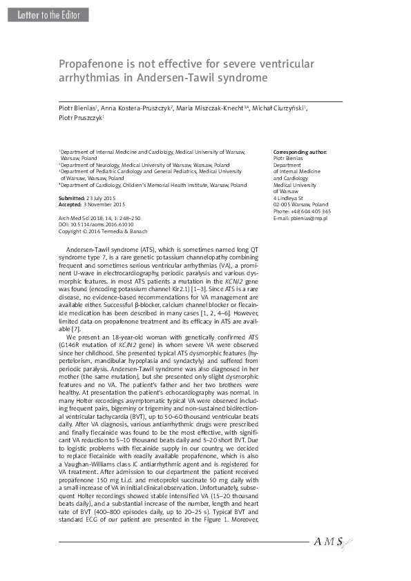 (PDF) Propafenone is not effective for severe ventricular arrhythmias ...