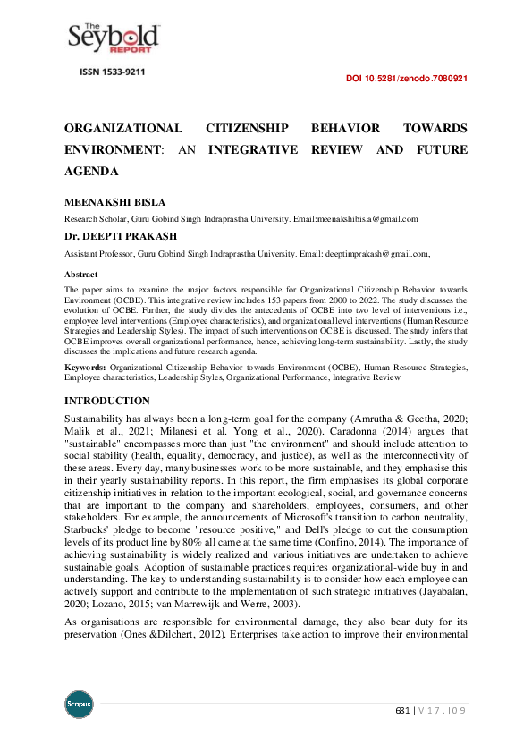 (PDF) Organizational Citizenship Behavior Towards Environment: An ...