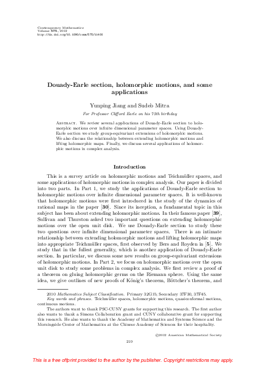 (PDF) Douady-Earle section, holomorphic motions, and some applications ...