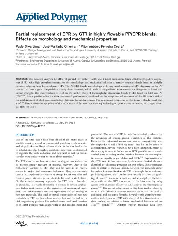 Partial replacement of EPR by GTR in highly flowable PP/EPR blends ...