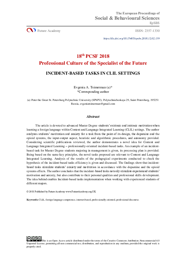 (PDF) Incident-Based Tasks In Clil Settings