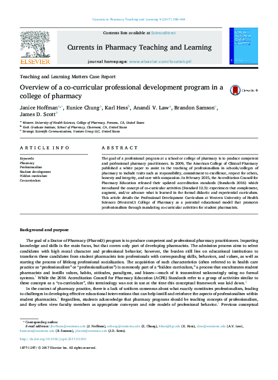 (PDF) Overview of a co-curricular professional development program in a ...