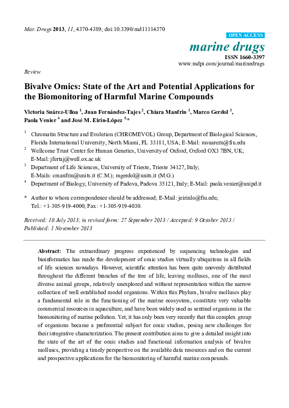 (PDF) Bivalve Omics: State of the Art and Potential Applications for the Biomonitoring of ...