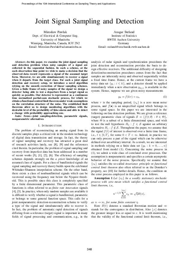 Pdf Joint Signal Sampling And Detection