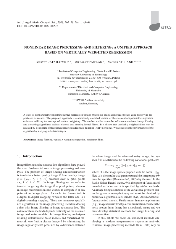 (PDF) Nonlinear Image Processing and Filtering: A Unified Approach Based on Vertically Weighted ...