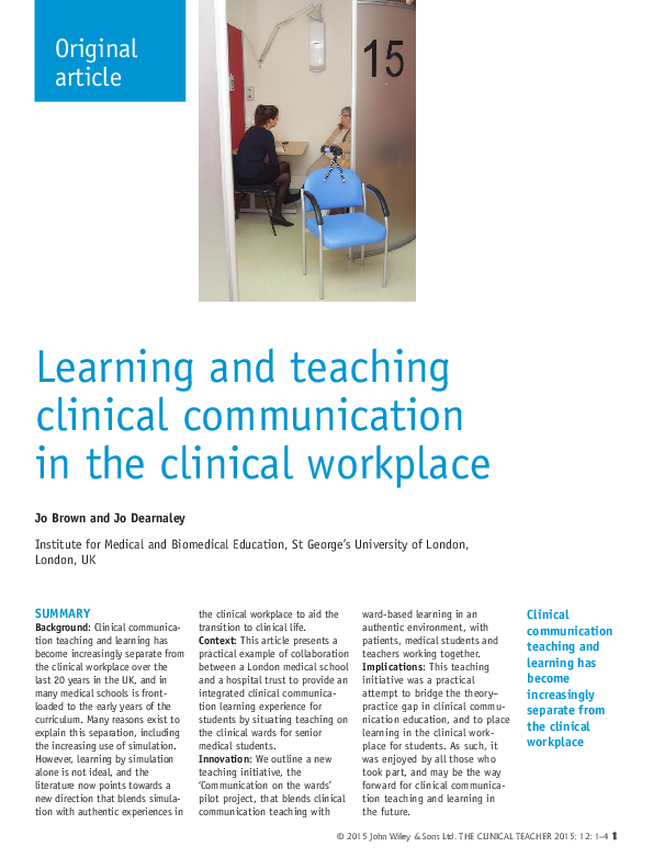 (PDF) Learning and teaching clinical communication in the clinical workplace