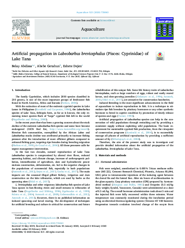 (PDF) Artificial propagation in Labeobarbus brevicephalus (Pisces ...