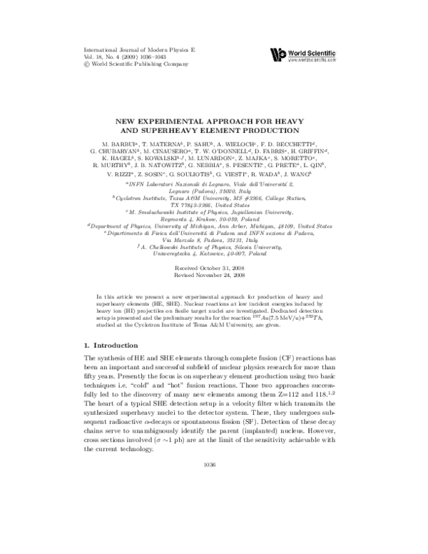 (PDF) New Experimental Approach for Heavy and Superheavy Element Production