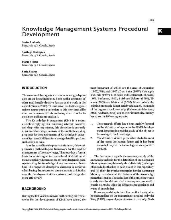 (PDF) Knowledge Management Systems Procedural Development