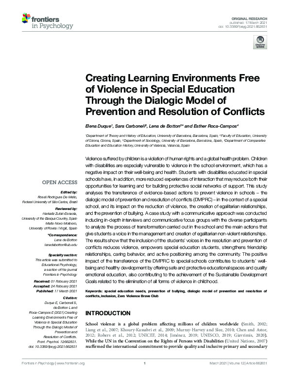 (PDF) Creating Learning Environments Free of Violence in Special ...