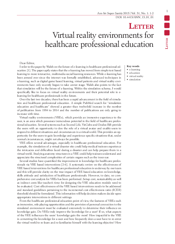 (PDF) Virtual reality environments for healthcare professional education