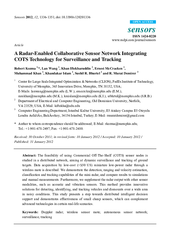 (PDF) A Radar-Enabled Collaborative Sensor Network Integrating COTS Technology for Surveillance ...