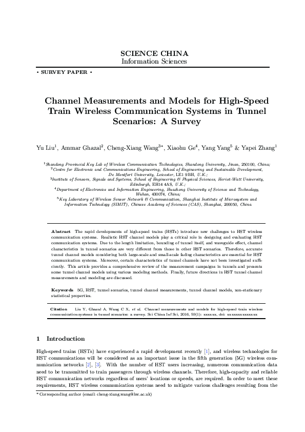 (PDF) Channel measurements and models for high-speed train wireless communication systems in ...