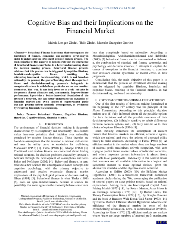 (PDF) Cognitive Bias and their Implications on the Financial Market