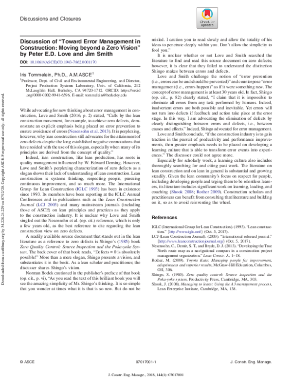 (PDF) Discussion of “Toward Error Management in Construction: Moving ...
