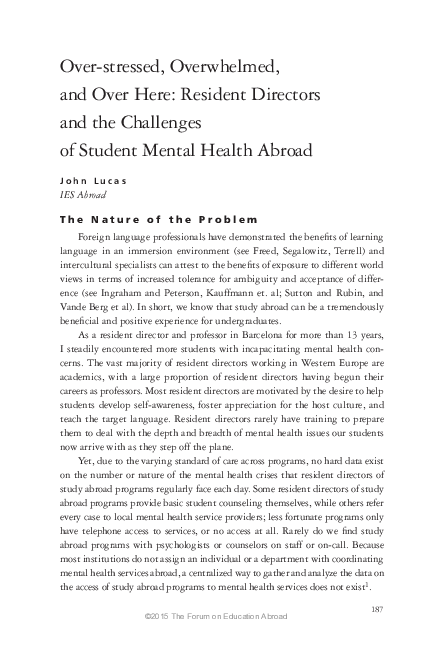 (PDF) Over-stressed, Overwhelmed, and Over Here: Resident Directors and ...