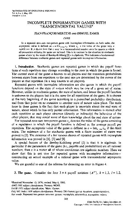 (PDF) Incomplete Information Games with Transcendental Values