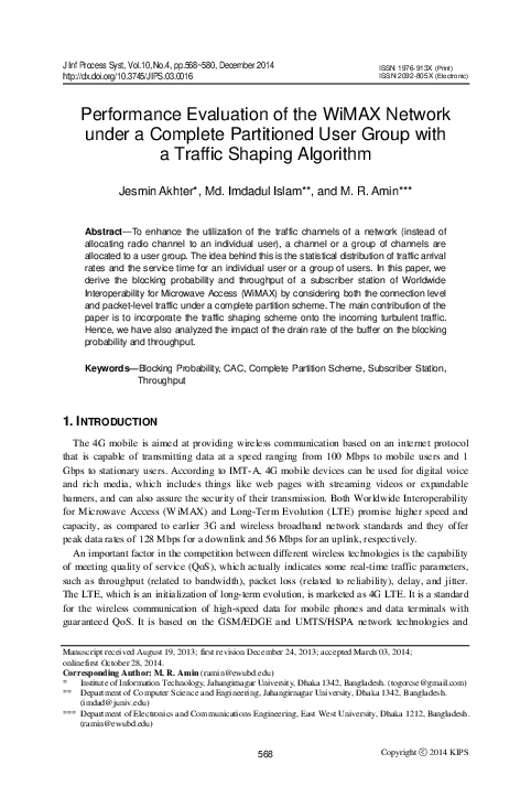 (PDF) Performance Evaluation of the WiMAX Network under a Complete Partitioned User Group with a ...