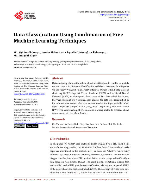 (PDF) Data Classification Using Combination of Five Machine Learning Techniques