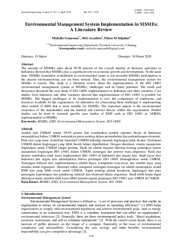 (PDF) Environmental Management System Implementation in MSMEs: A Literature Review