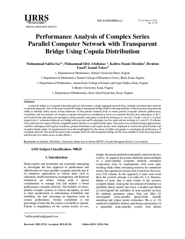 (PDF) Performance Analysis of Complex Series Parallel Computer Network with Transparent Bridge ...