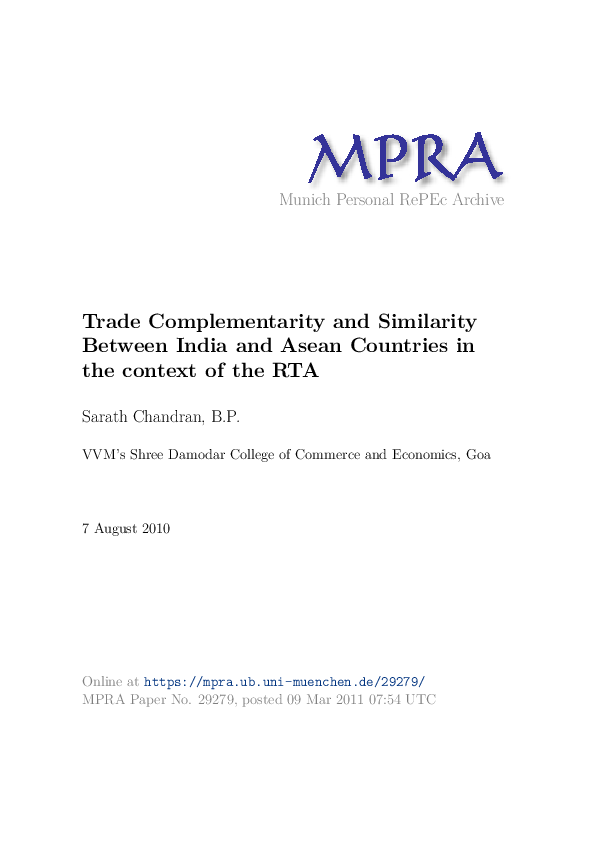 (PDF) Trade Complementarity and Similarity Between India and ASEAN ...