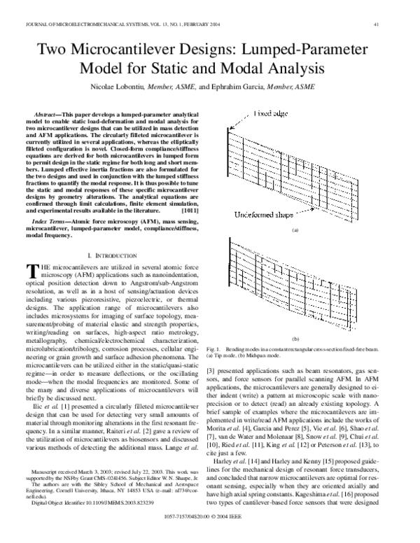 (PDF) Two Microcantilever Designs: Lumped-Parameter Model for Static and Modal Analysis