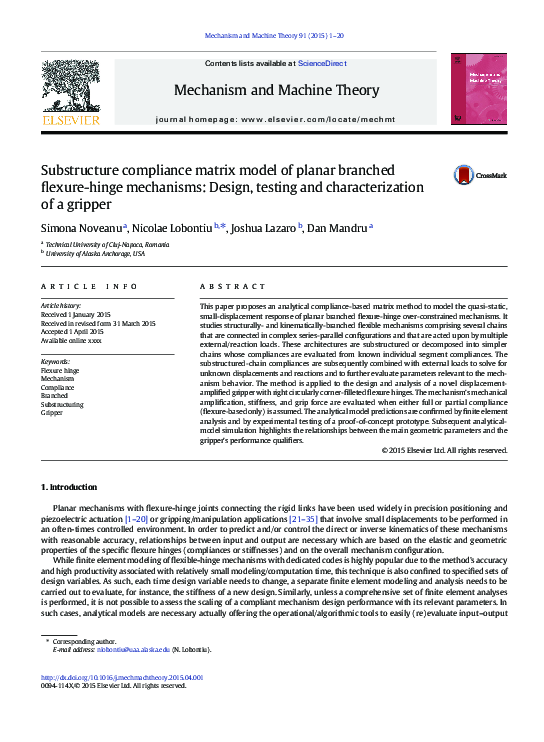 (PDF) Substructure compliance matrix model of planar branched flexure ...