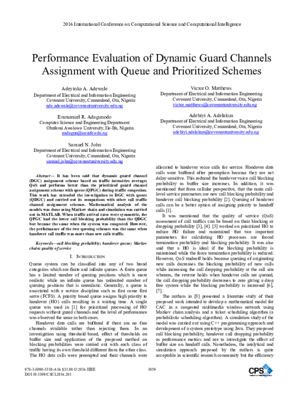 (PDF) Performance Evaluation of Dynamic Guard Channels Assignment with Queue and Prioritized ...