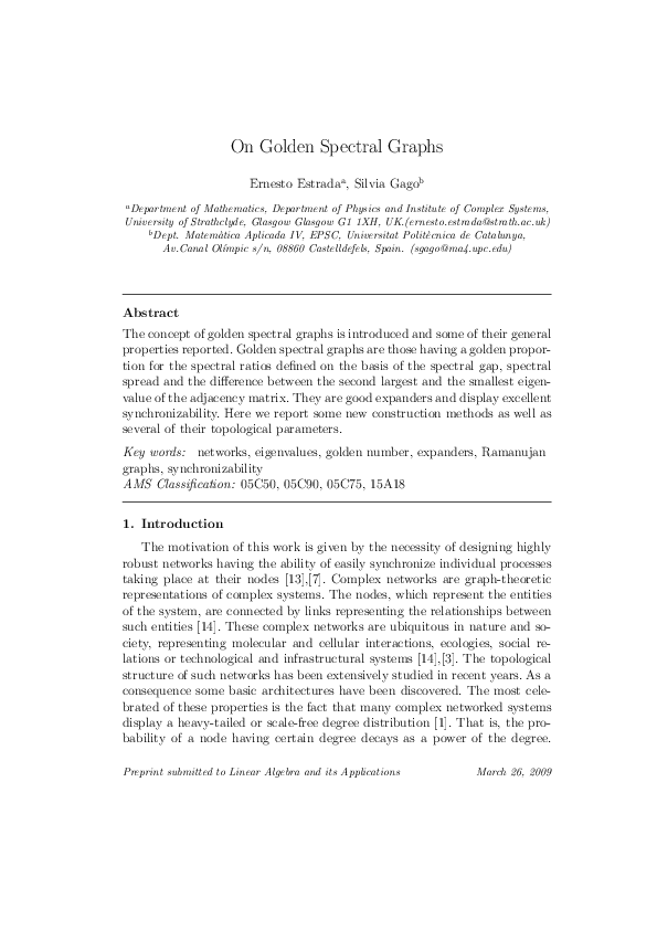 (PDF) On golden spectral graphs