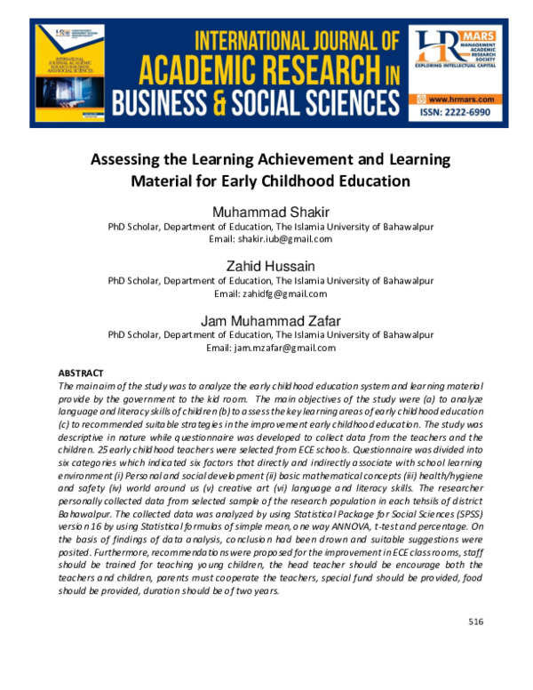 (PDF) Assessing the Learning Achievement and Learning Material for ...