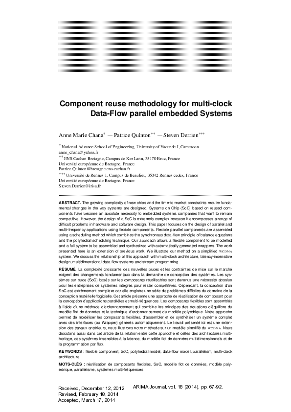 (PDF) Component reuse methodology for multi-clock Data-Flow parallel embedded Systems