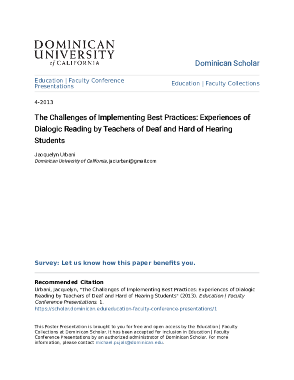 (PDF) The Challenges of Implementing Best Practices: Experiences of Dialogic Reading by Teachers ...