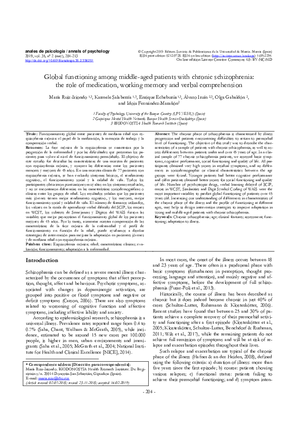(PDF) Global functioning among middle-aged patients with chronic schizophrenia: the role of ...
